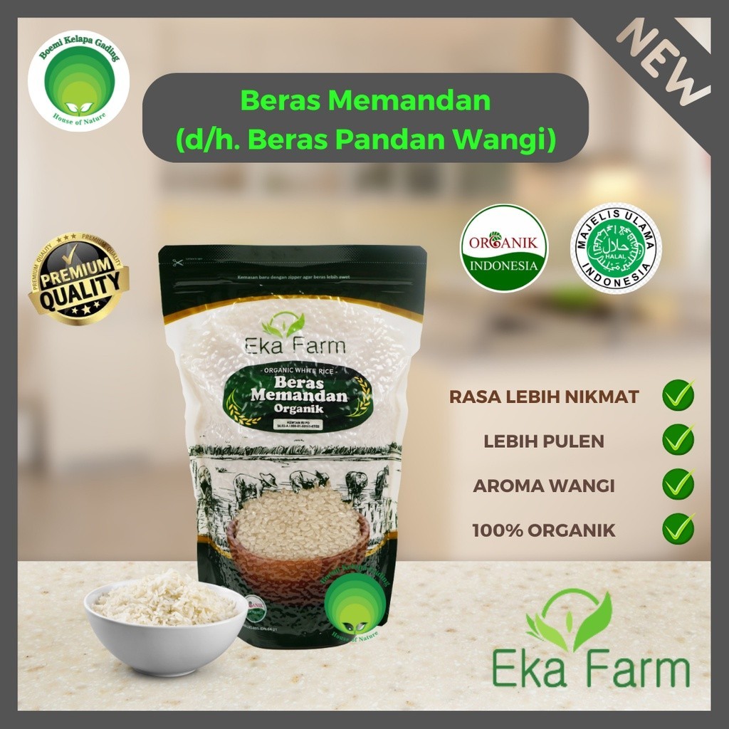 Jual Beras Pandan Wangi Organik Memandan EKA FARM kemasan Vakum 1 Kg | Shopee Indonesia