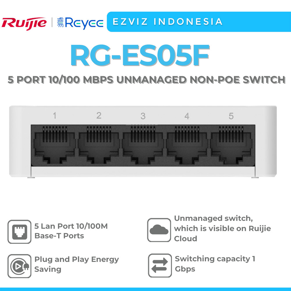 Jual RUIJIE REYEE RG-ES05F 5 PORT 10/100 MBPS UNMANAGED NON-POE SWITCH PLASTIC CASE | Shopee ...