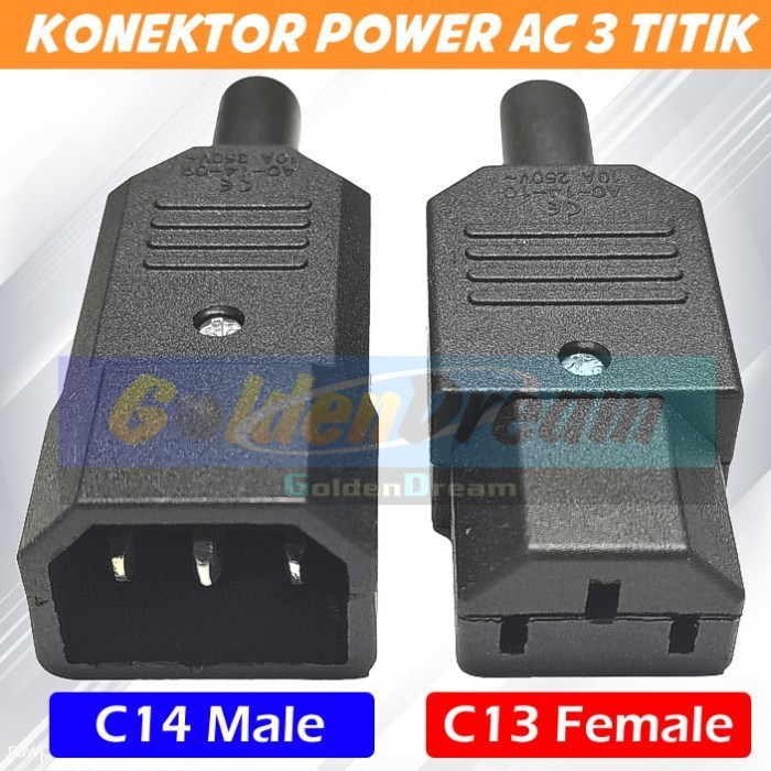 Jual Jack Socket Power 3 Titik Konektor Connector Power Komputer UPS Male Female AC 220v 250v ...