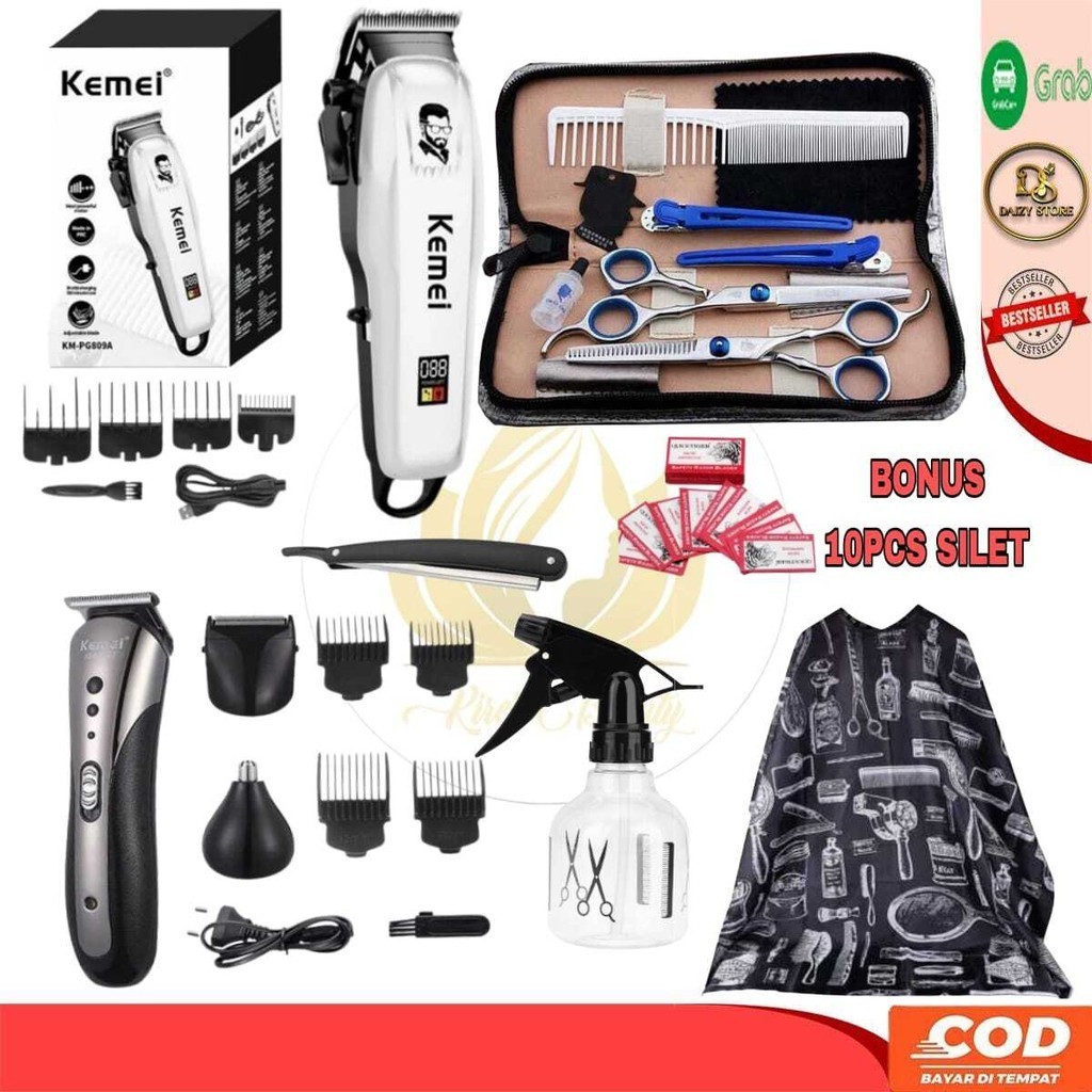 Jual [COD] Paket Alat Cukur Rambut Elektrik Kemei 809 Kemei 1407 Profesional Barbershop Gunting ...