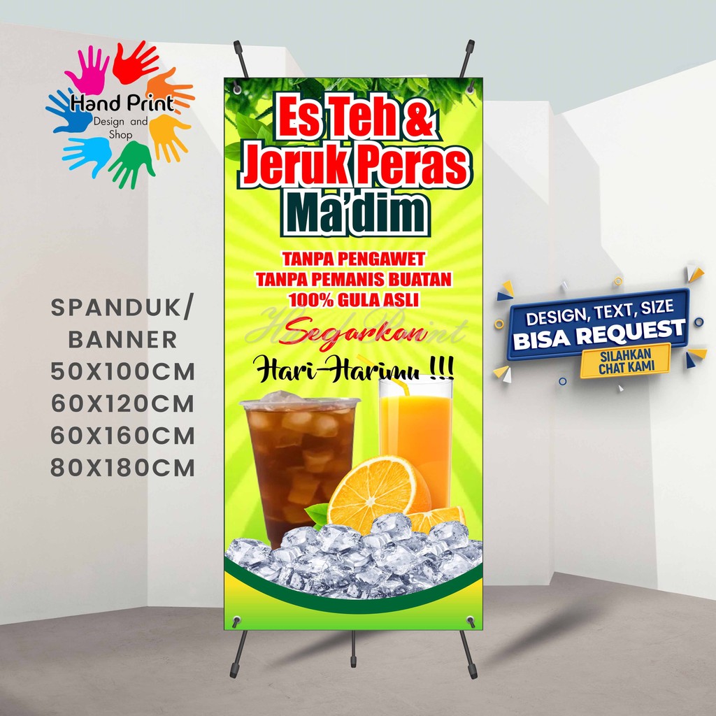 Jual Cetak Spanduk Banner Es Teh Jeruk Peras Hijau MMT Spanduk Custom ...