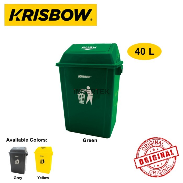 Jual Tempat Sampah KRISBOW Dust Bin 40L Push Cover Warna Hijau Abu-Abu ...