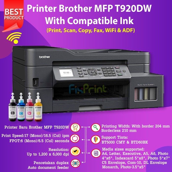 Jual Printer Inktank Brother DCP-T920DW DCP T920DW T920 DW Ink Tank Multi Fungsi Multifungsi ...