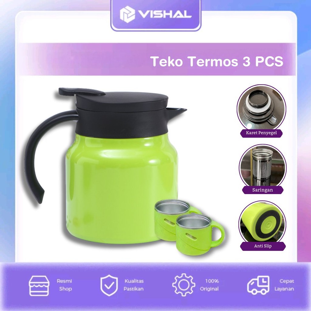 Jual VISHAL Tea Pot Teko Teh Kopi Set 3IN1 Tahan Panas Dingin Kapasitas ...