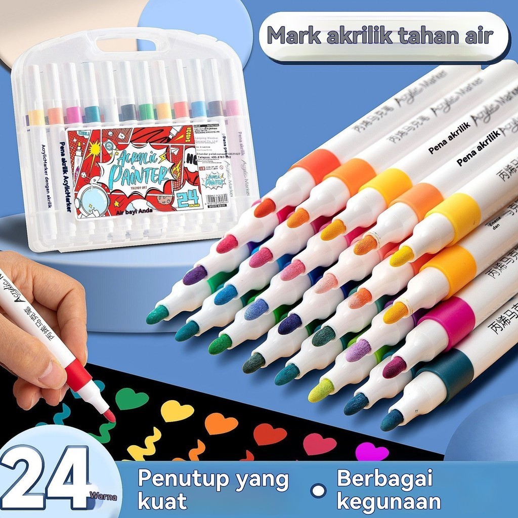 Jual Spidol Akrilik Acrylic Marker Set 12/24/36/48 Warnas Paint Marker ...