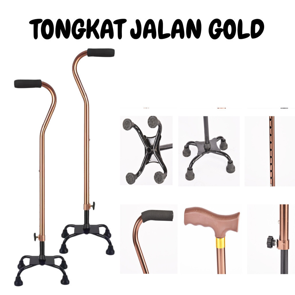 Jual TONGKAT GOLD/TONGKAT JALAN LANSIA KUAT 4 KAKI/TONGKAT ALAT BANTU ...