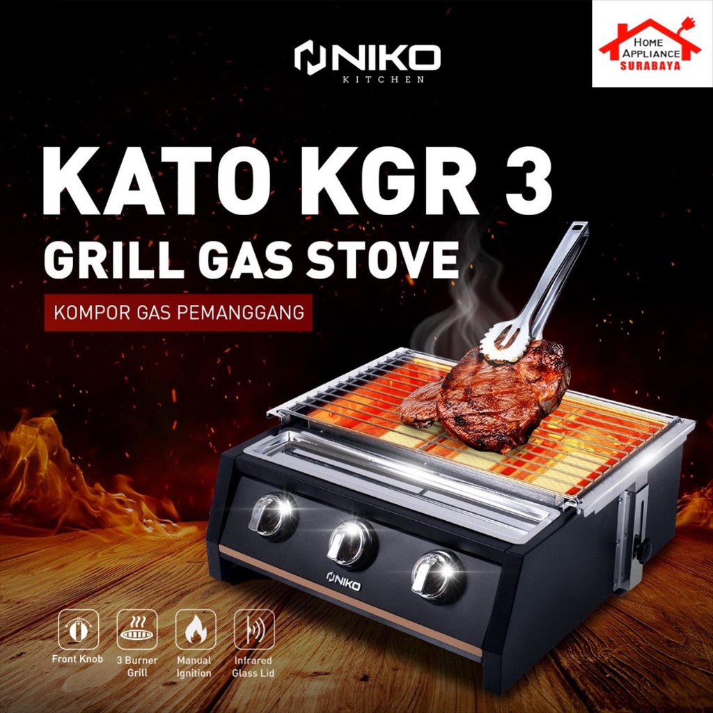 Jual NIKO KATO Kompor Gas Pemanggang - Panggang BBQ Grill 3 Tungku ...