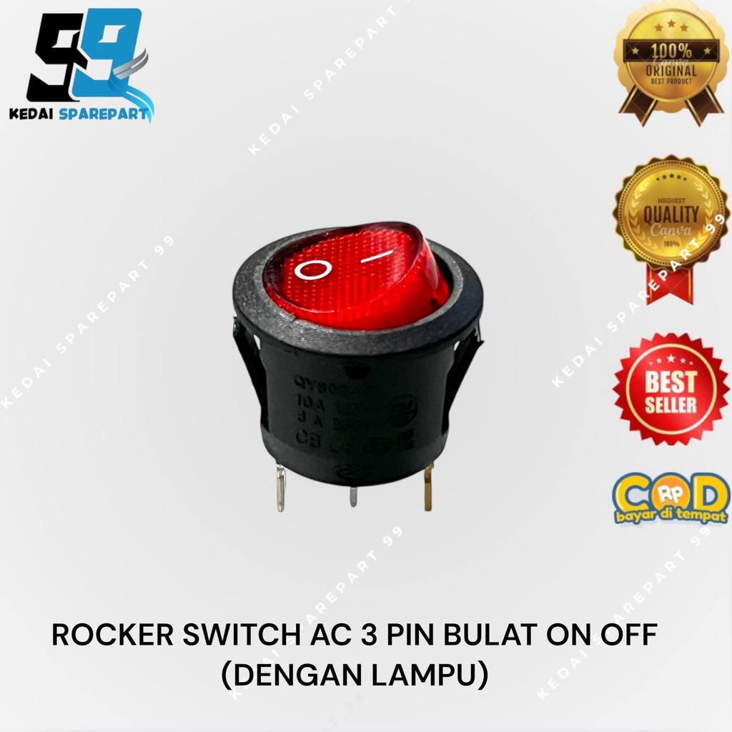 Jual ROCKER SWITCH AC + LAMPU BULAT / SAKLAR SWITCH 3 PIN ON OFF ...