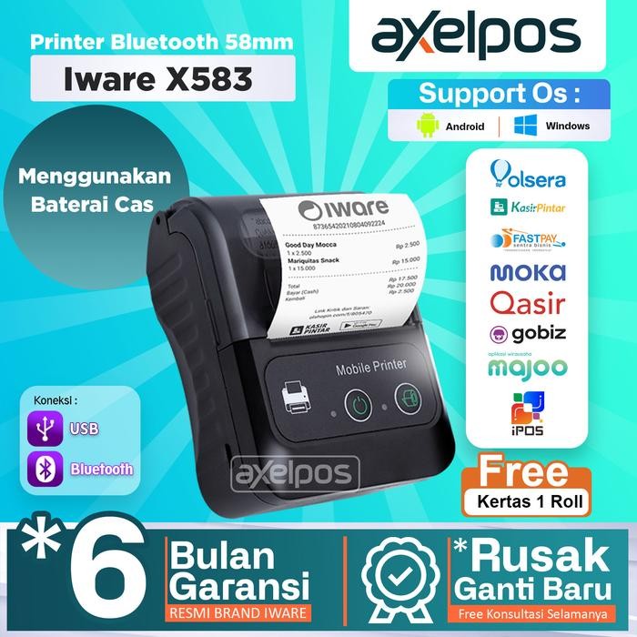 Jual Printer Bluetooth Mini Thermal Kasir 58mm Iware X583 - X583 + 1 KERTAS | Shopee Indonesia