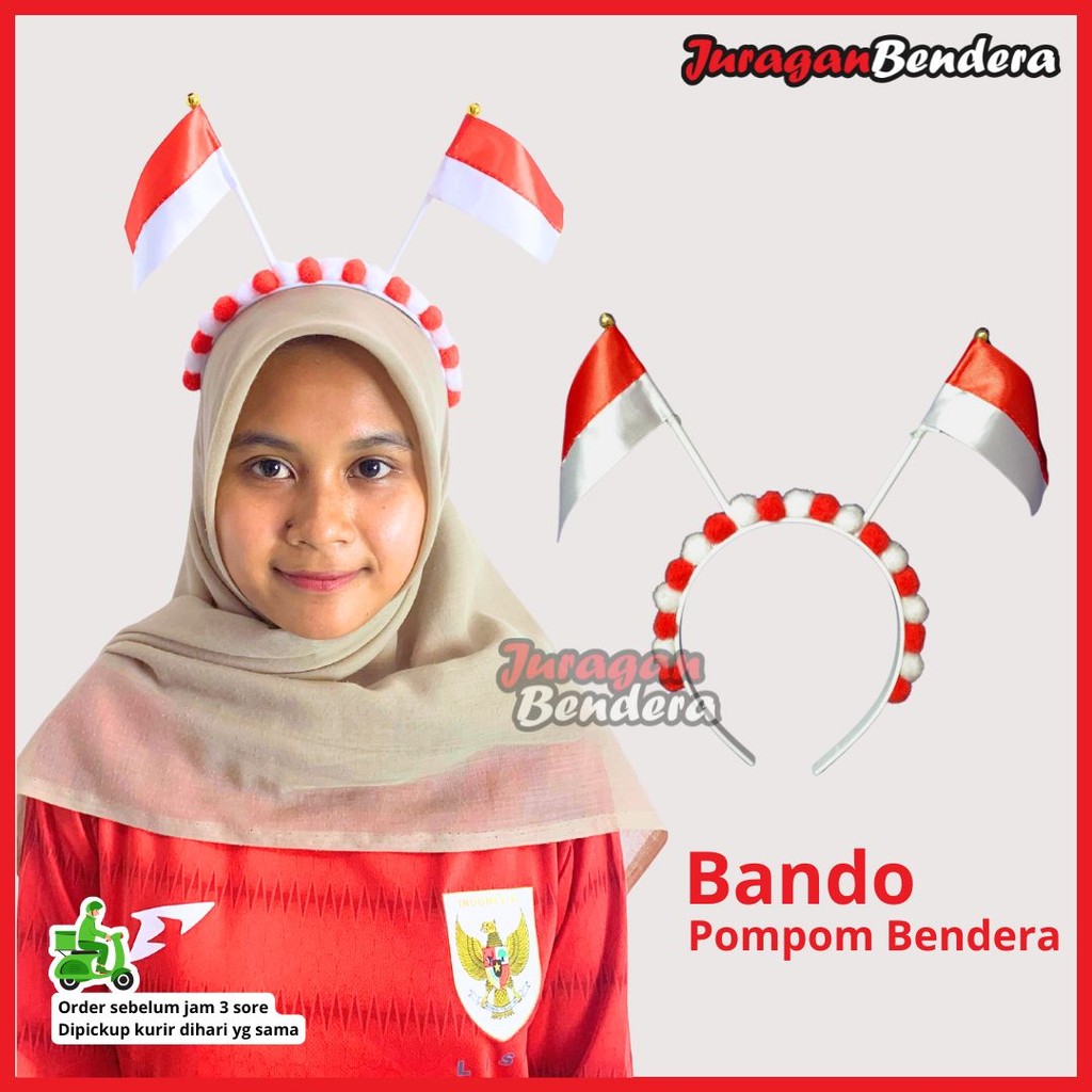 Jual Bandana Bendera | Bando Pom pom Aksesoris Merah Putih | Bando ...
