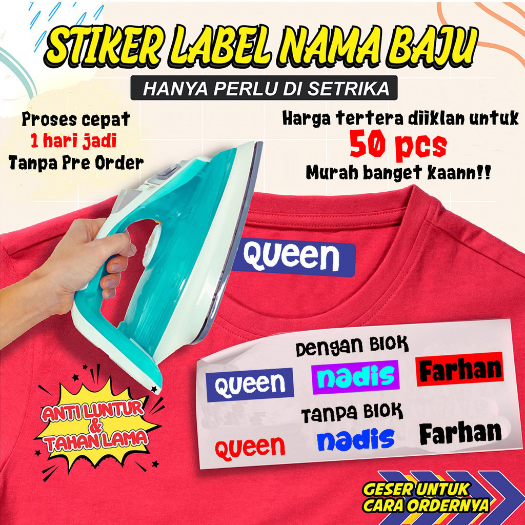 Jual EXD - Sablon setrika Stiker label nama stiker label nama dtf ...