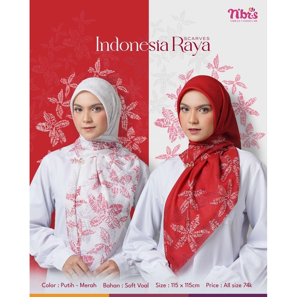 Jual Indonesia Raya Scarves Nibras - hijab segiempat motif merah putih ...