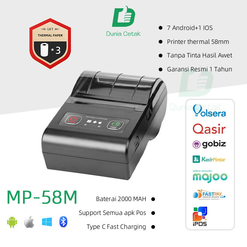 Jual Printer Thermal Portabel 58mm dengan Kertas Gratis*3roll Bluetooth ...
