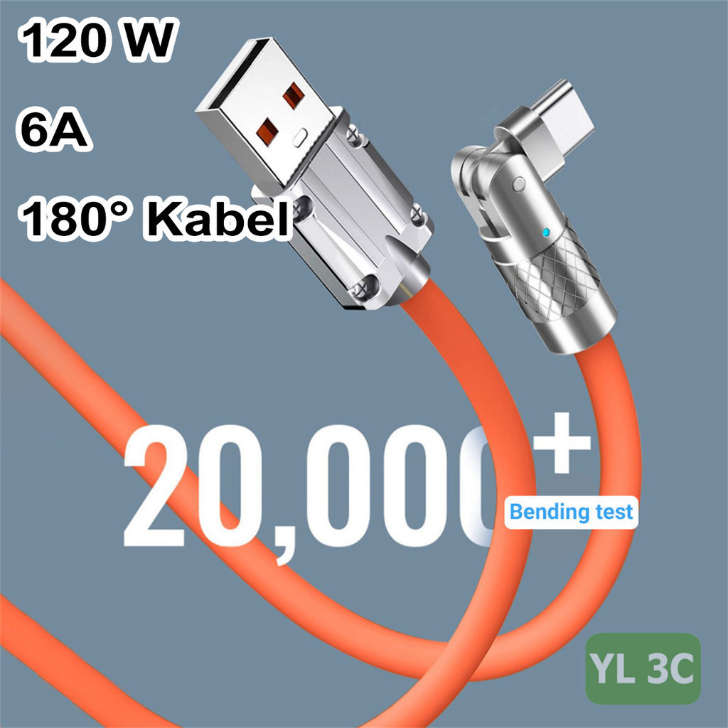 Jual 120W 6A Kabel Data USB A ke Type C Micro dengan Putaran 180° dan ...