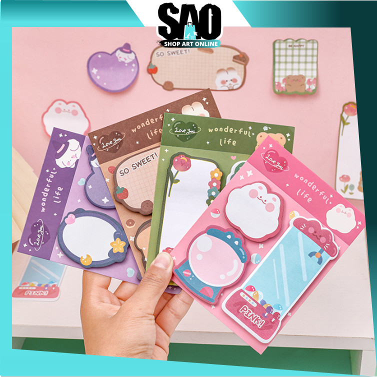 Jual SAO - S6268 Sticky Notes Kartun / Sticky Notes Lucu 3 in 1 / Memo ...