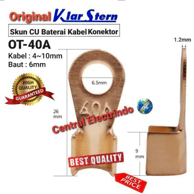 Jual Skun Kabel CU KlarStern OT-40A Kabel 4~10mm Baut 6mm Baterai Kabel Konektor. | Shopee Indonesia
