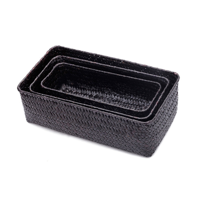 Jual Black Wicker Storage Basket Rectangular Seagrass Basket Box Woven ...