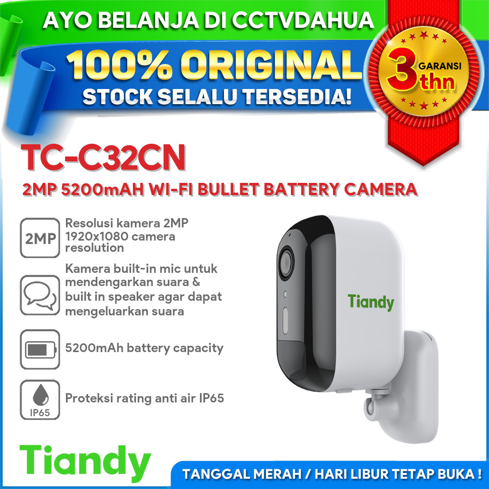 Jual TIANDY TC-C32CN 2MP 5200MAH WI-FI BULLET BATTERY CAMERA | Shopee ...