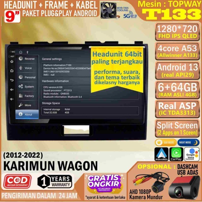 Jual Paket Headunit Android 9 inch + Frame + Soket PNP Suzuki Karimun ...