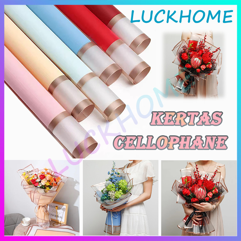 Jual Double Transparent Gold Line Flower Wrapping Paper Kertas Buket Transparent Transparent ...