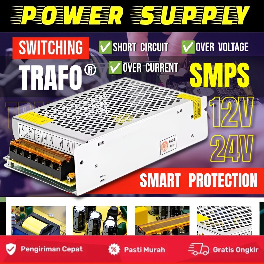 Jual Power Supply Switching Trafo SMPS 12V 24V Ultra Thin Silent Power 100W dengan sistem ...