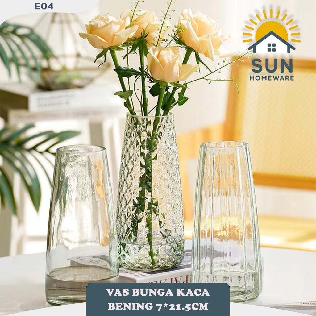 Jual SUN VAS BUNGA KACA BENING 7*21.5CM E04/ VAS KACA TINGGI BAMBU ...