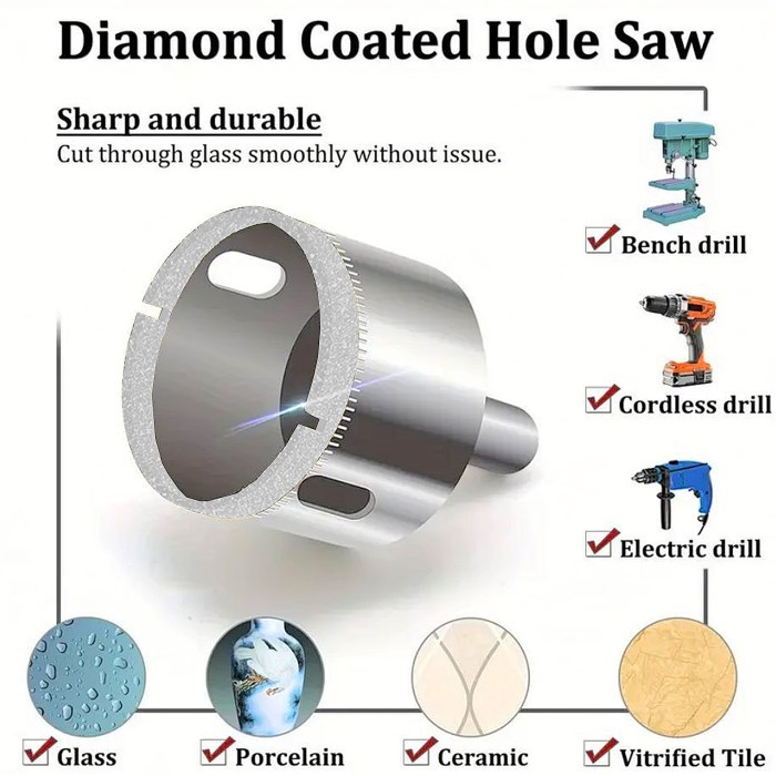 Jual SET 10 PCS Mata Bor Kaca Intan Diamond Hole Saw Cutter Pelubang ...