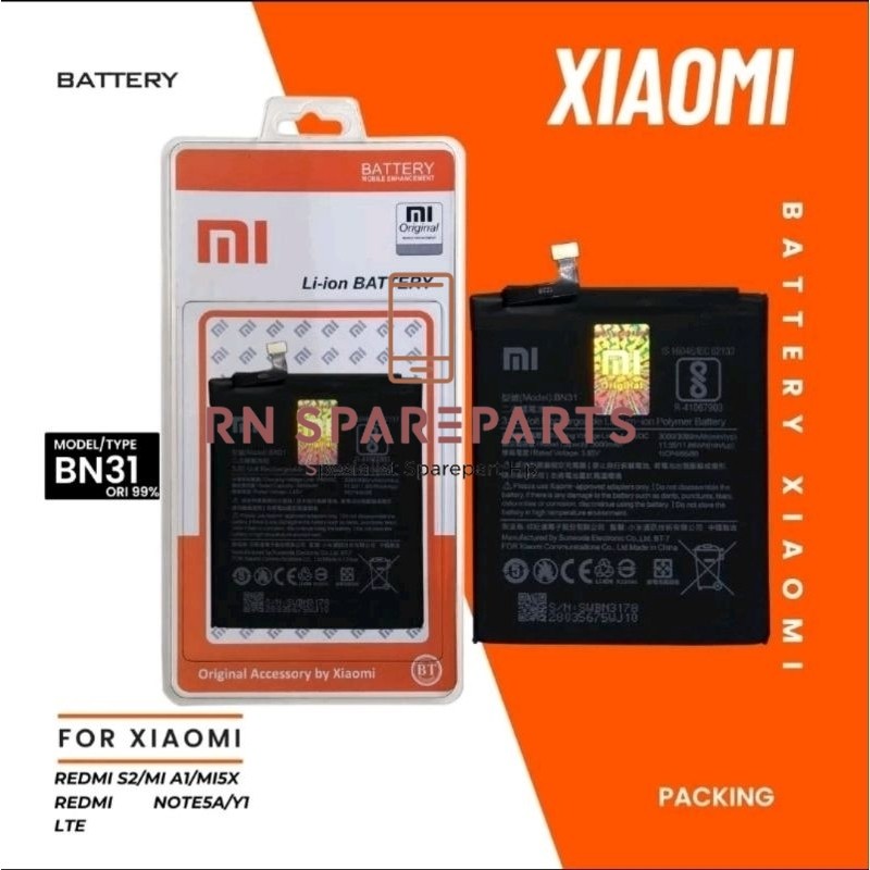 Jual Batre Baterai Xiaomi Redmi Note 5A - Mi A1 - Mi 5X -Redmi S2 BN31 Original 100% ( RN ...