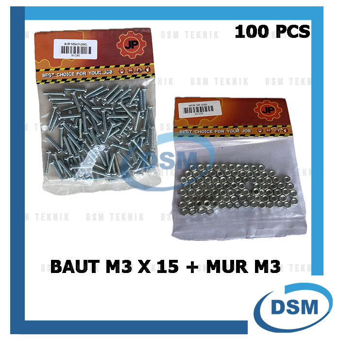 Jual PAKET 2 SET BAUT MUR 3x15 BAUT JP M 3 x 15 MM MUR M3 SKRUP ISI 100 ...