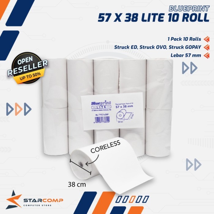 Jual KERTAS THERMAL STRUK EDC BLUEPRINT LITE 57x38, 57x38os - 1 Roll ...