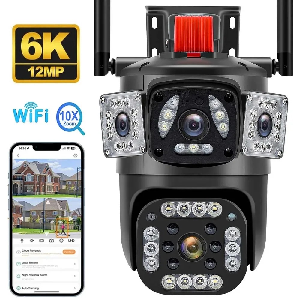 Jual 12MP 6K Three Lens PTZ IP Camera with Three Screen Auto Tracking ...