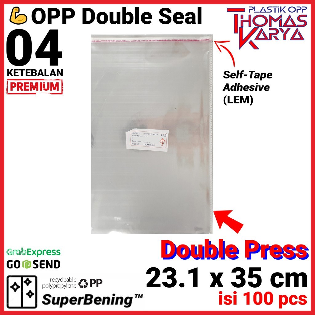 Jual Plastik OPP 23x35 DOUBLE SEAL isi 100 Kantong Bening TEBAL Kemasan ...