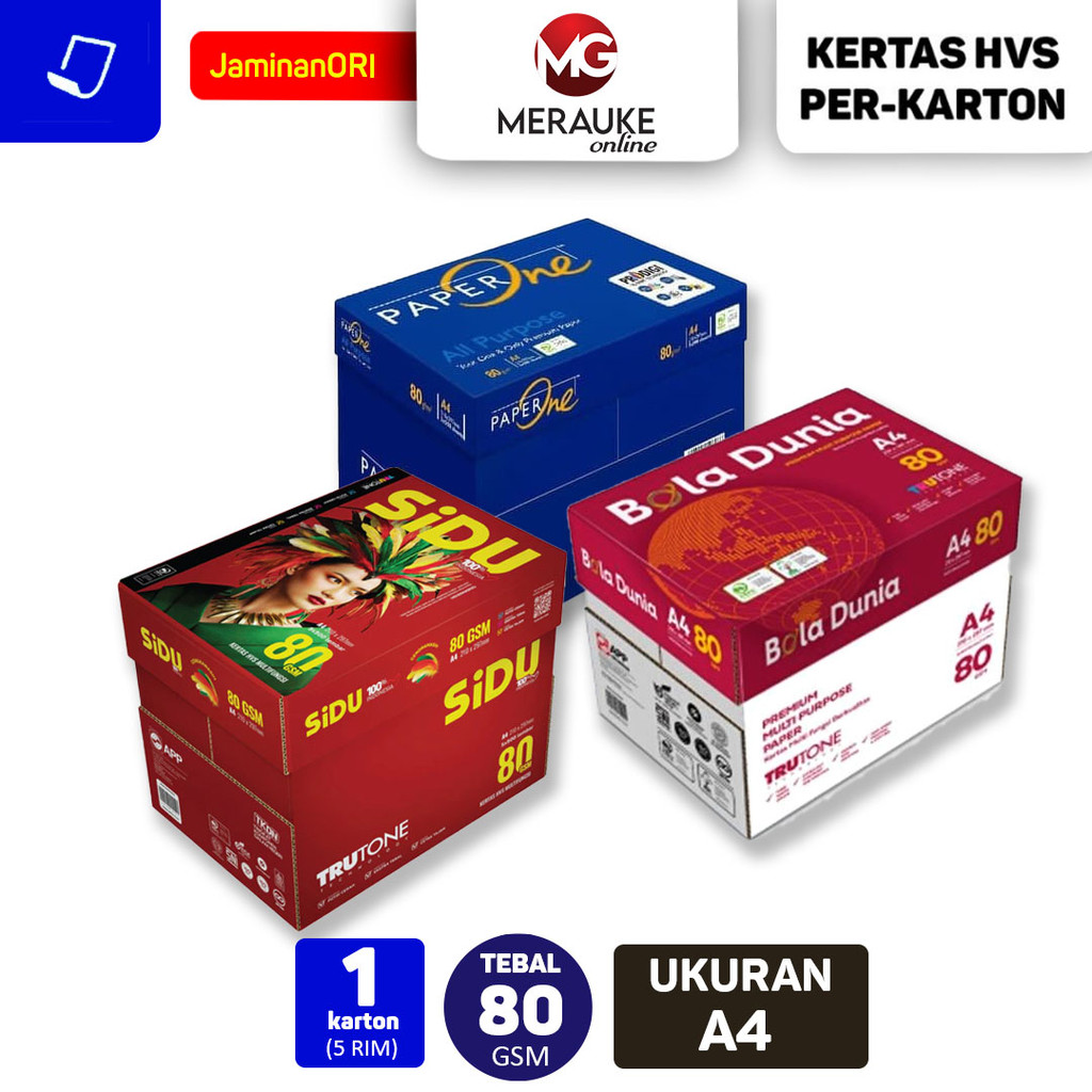 Jual Kertas HVS A4 80 gsm PER-KARTON (1 KARTON isi 5 RIM) | Shopee ...