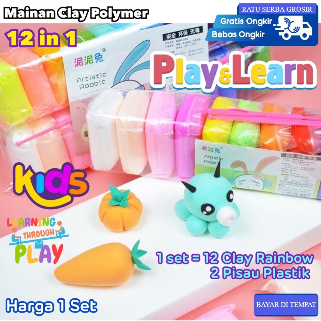 Jual Mainan Clay Polymer 12 Warna Mainan Edukasi Kreativitas Anak ...