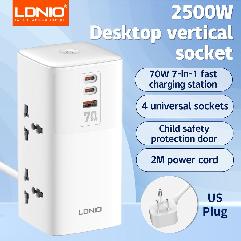 Jual Tower 4 Way Outlets Socket 70W USB Multi Power Strip Vertical 2m ...