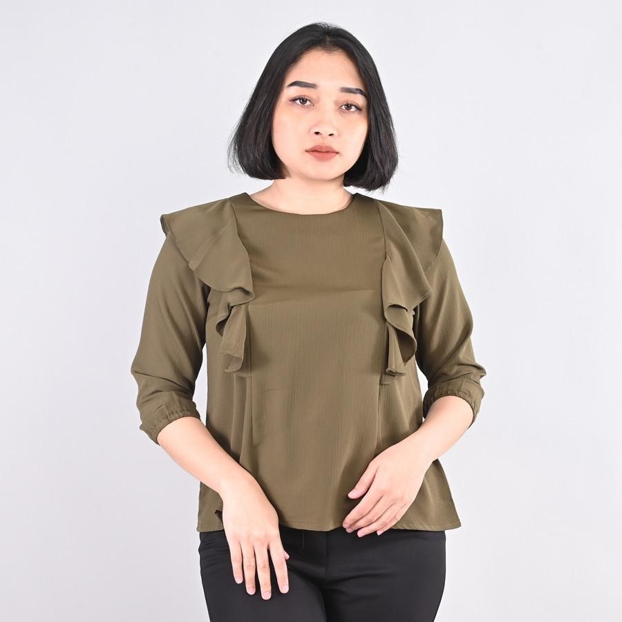 Jual Blanka Baju Blouse Wanita Lengan 3/4 Drappery Accent Army | Shopee ...