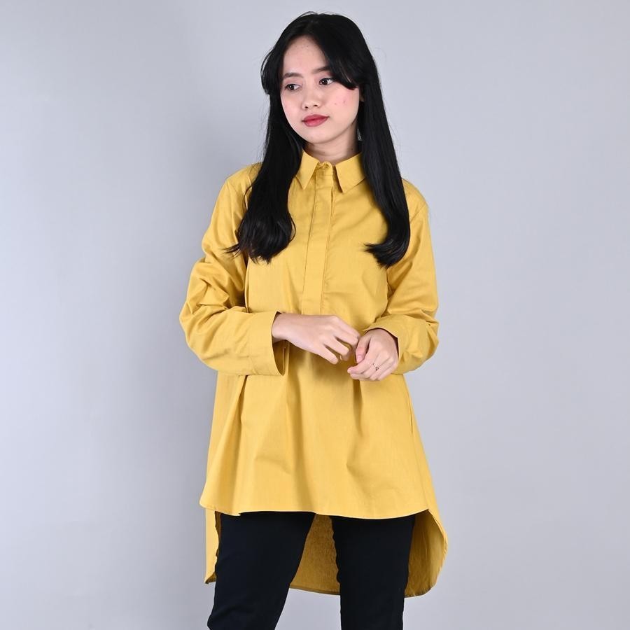 Jual Blanka Baju Blouse Wanita Button Sleeve Kuning | Shopee Indonesia