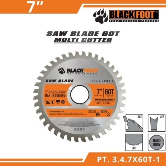 Jual Saw blade 7" x 60T BLACKFOOT mata gergaji kayu 7 inch 60 gigi ...