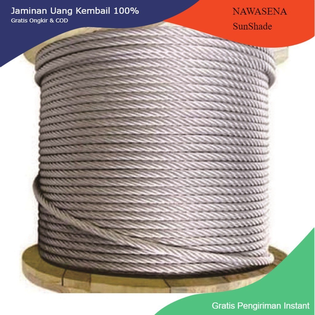 Jual tali seling kawat baja ukuran 3MM tali penarik awning bahan ...