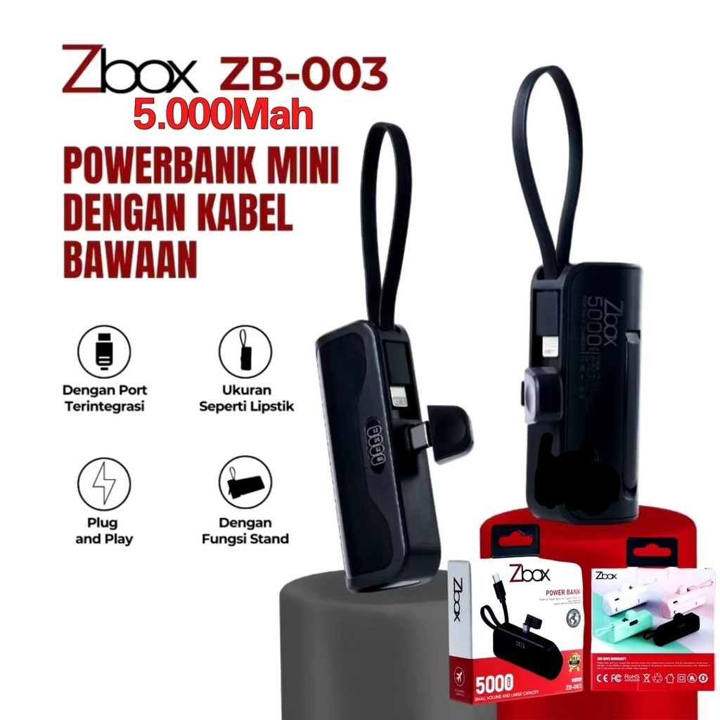 Jual ZBOX ZB003 Powerbank Mini 5000mAH Port Type-C Lightning Size Mini ...