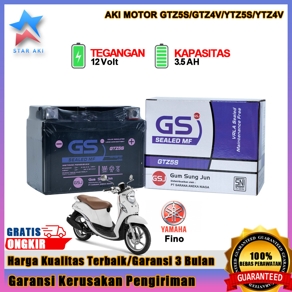 Jual Aki Motor Yamaha Fino Aki Kering Accu Kering MF GTZ5S | Shopee Indonesia