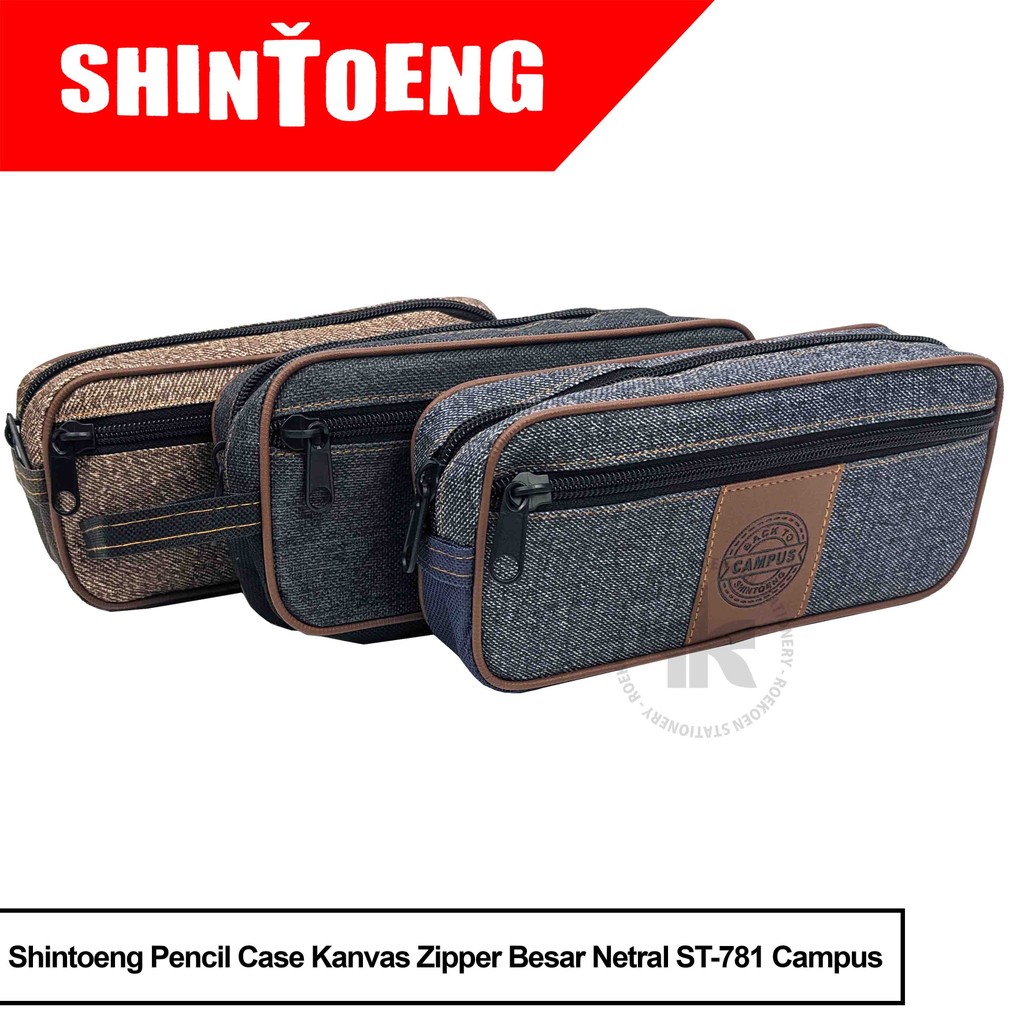 Jual Shintoeng Pencil Case Kanvas Zipper Besar Netral ST-781 Campus ...