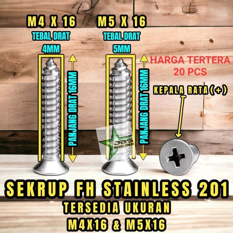 Jual (HARGA 20 PCS ) SEKRUP M4X16 & M5X16 STAINLESS 201- SEKRUP FH ...