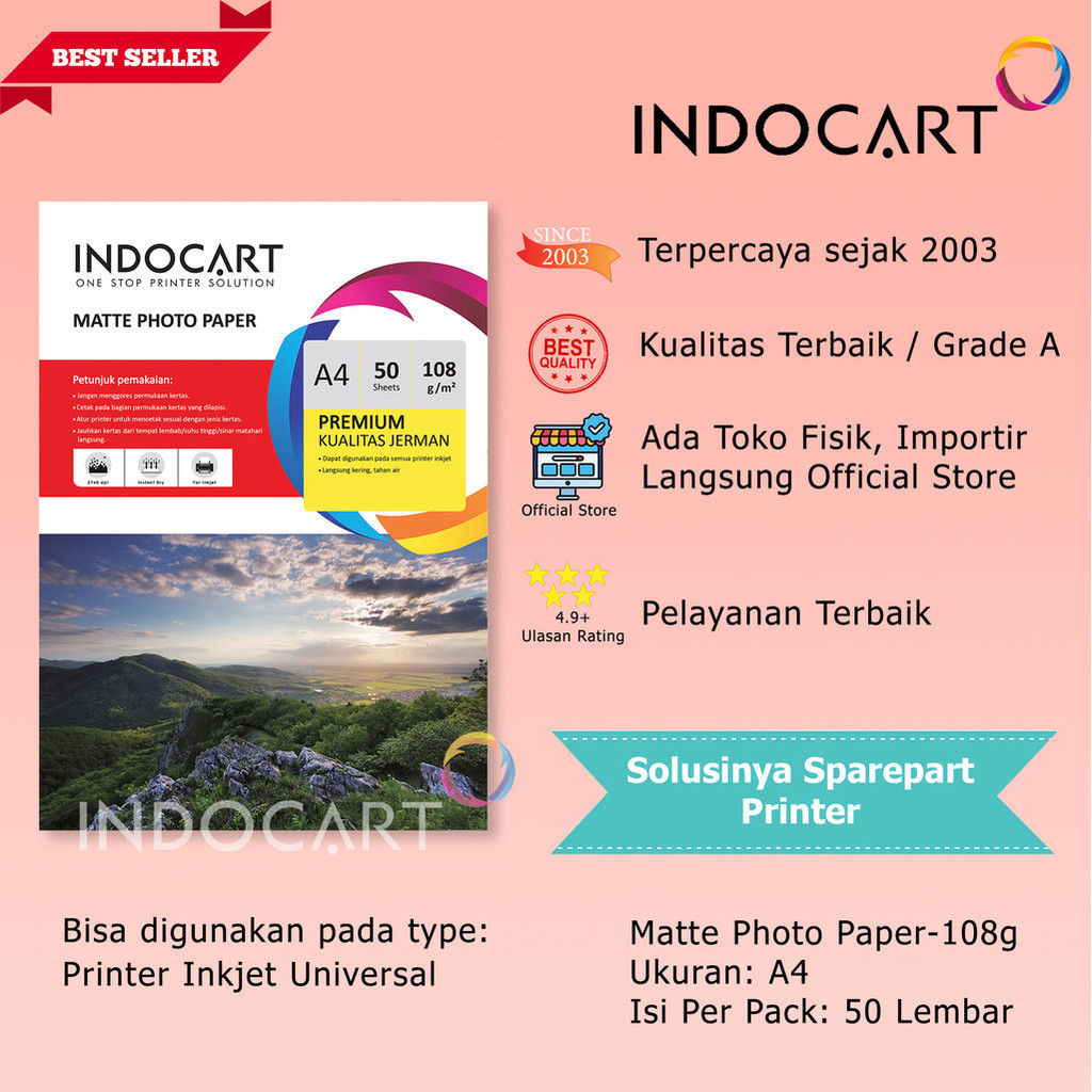 Jual IndoCart AGFAPHOTO Kertas Foto-Inkjet Photo Paper Matte 108gr-A4 ...
