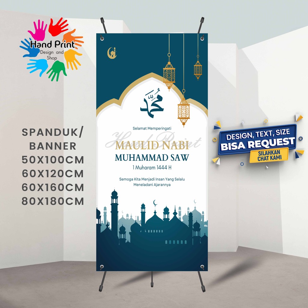 Jual Cetak Spanduk Banner Maulid`Nabi Background Putih Aesthetic MMT ...