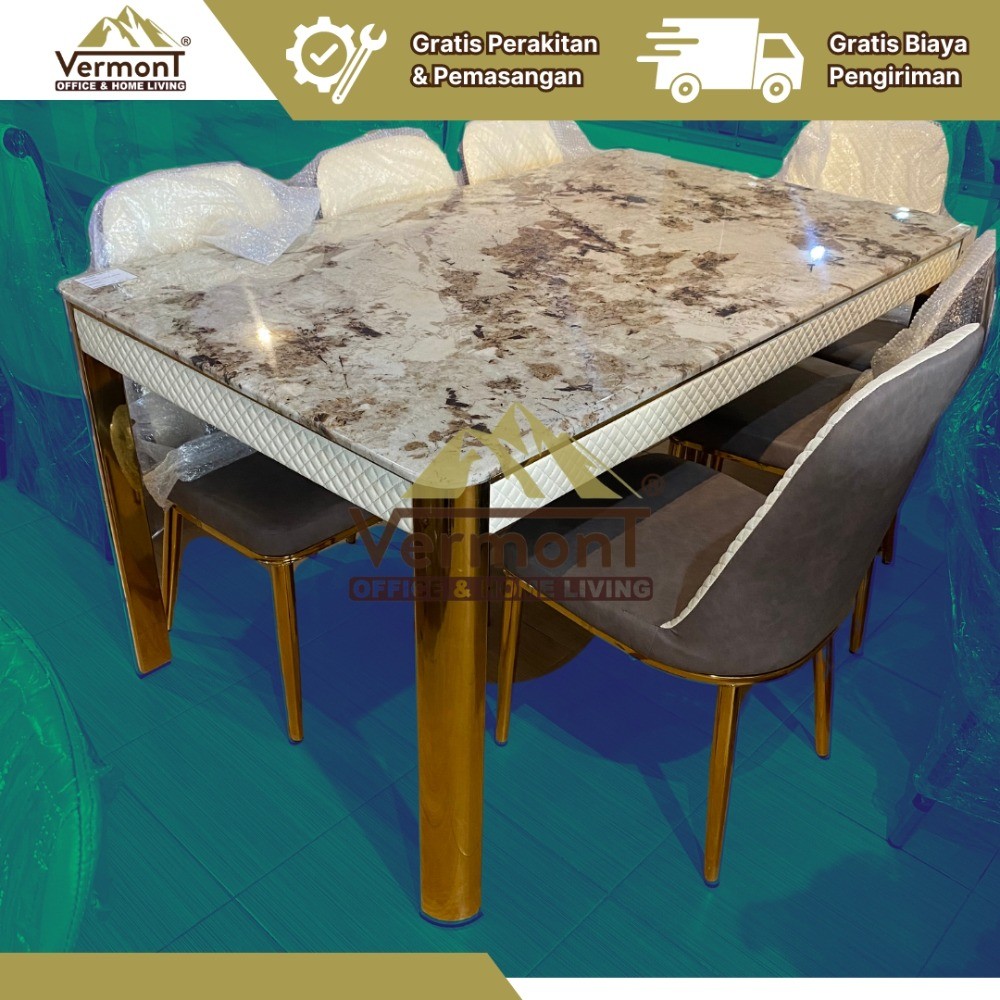 Jual Meja Makan Import Mewah 6 Kursi C70 Marmer | Shopee Indonesia