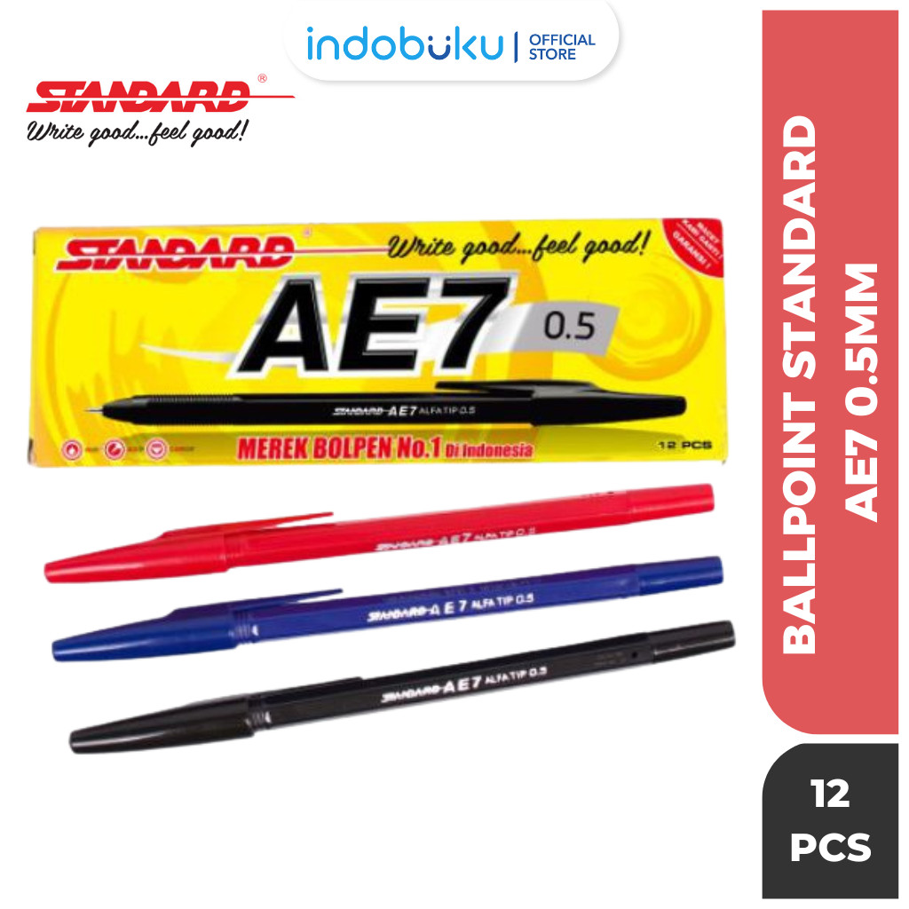 Jual ( 12 Pcs ) Pulpen Standard AE7 / Bolpen Standard AE7 0.5mm ...