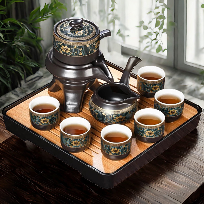 Jual Chines Tea Pot Set Ceramic Porcelain RotatingMill Tea Set 9in1 ...