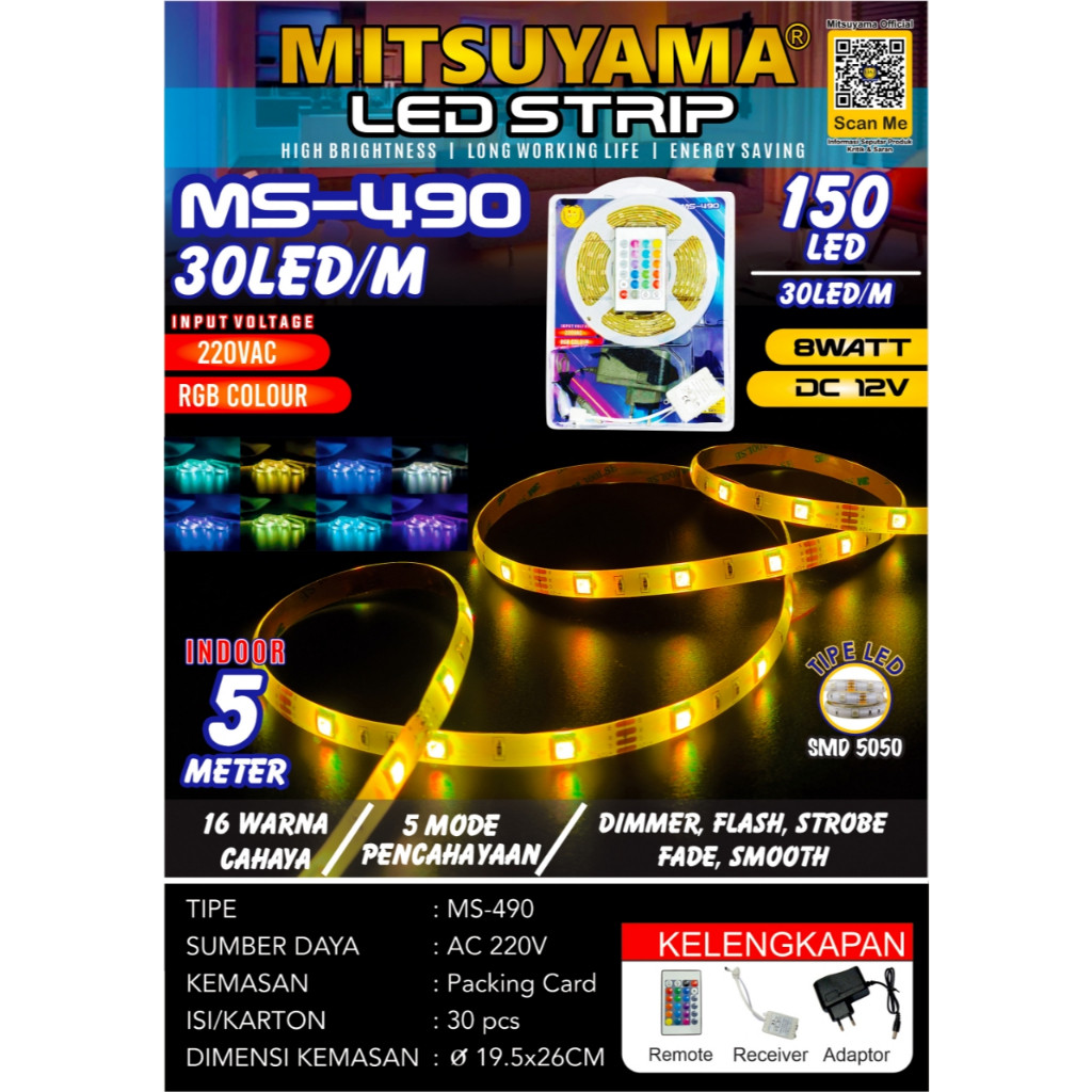 Jual MS490 5050 STRIP LED RGB 5 METER MS-490 MITSUYAMA | Shopee Indonesia