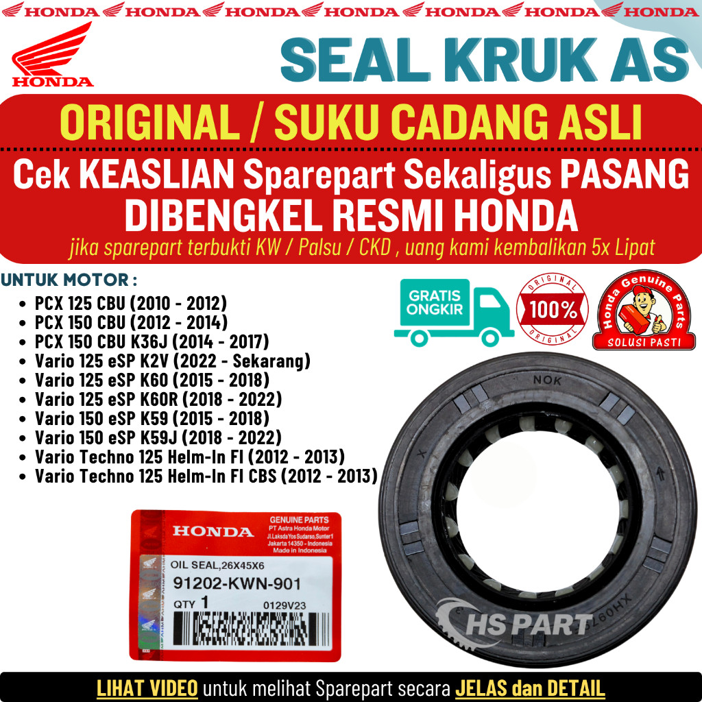 Jual Seal Sil Kruk AS Kiri Vario 125 150 Fi Old LED New PCX 125 150 CBU Original AHM Honda ...